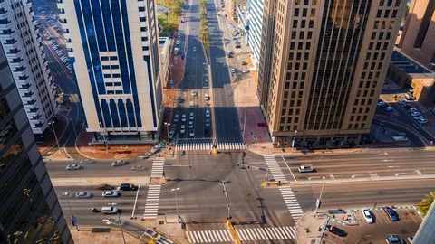 Aerial view of the traffic rushing throu... | Stock Video | Pond5