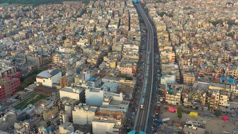 Aerial view of train crossing New Delhi ... | Stock Video | Pond5