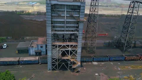 Aerial view of train loading system towe... | Stock Video | Pond5