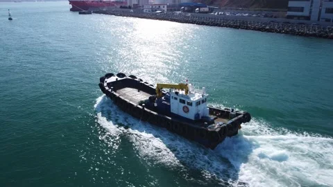 Aerial view of a tug boat sailing in Uls... | Stock Video | Pond5