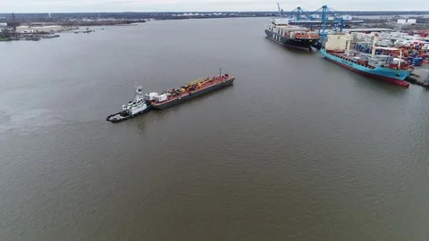 Aerial View of Tugboat and Refueling Bar... | Stock Video | Pond5