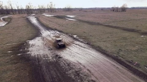 Aerial view of utv race. Mud track. | Stock Video | Pond5