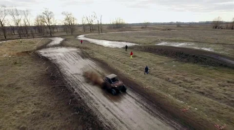 Aerial view of utv race. Mud track. | Stock Video | Pond5