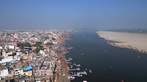 Aerial View of Varanasi City on the Bank... | Stock Video | Pond5