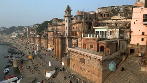 Aerial View of the Varanasi Ghats on the... | Stock Video | Pond5