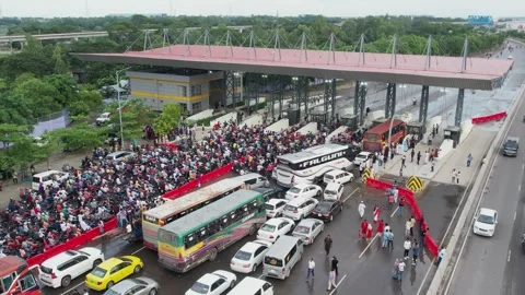 Aerial view of the vehicles are on queue... | Stock Video | Pond5