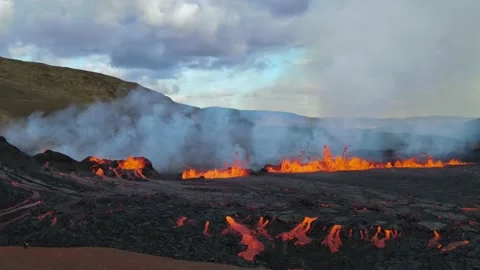 Aerial View Of A Volcano Eruption In Ice... | Stock Video | Pond5