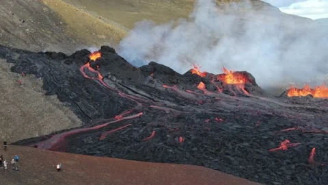 Aerial View Of A Volcano Eruption In Ice... | Stock Video | Pond5