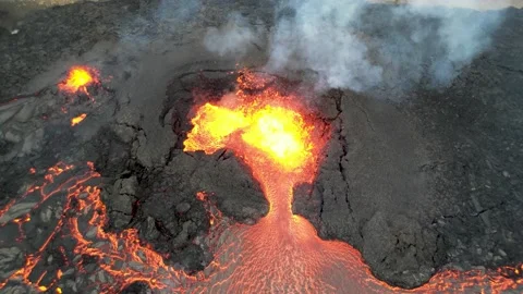 Aerial view of volcano eruption. Moving ... | Stock Video | Pond5