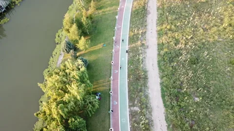 Aerial view of Walking and cycling path ... | Stock Video | Pond5