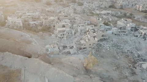 An aerial view of the war-torn Jobar are... | Stock Video | Pond5