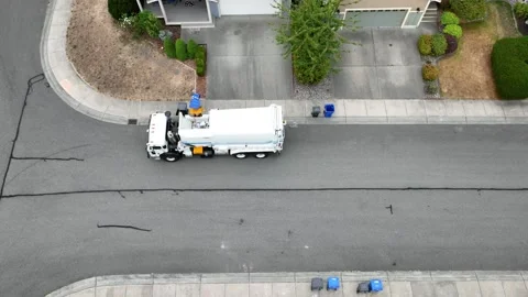 Aerial view of a waste facility truck pi... | Stock Video | Pond5