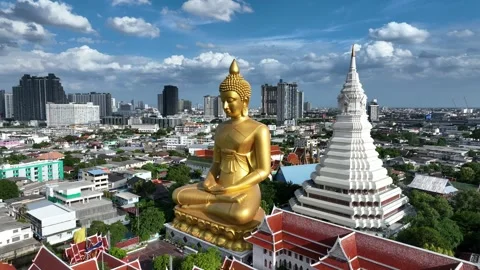Aerial view of Wat Paknam Phasi Charoen ... | Stock Video | Pond5