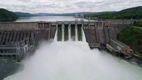 Aerial view of water discharge at hydroe... | Stock Video | Pond5