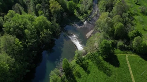 Aerial view of a waterfall cascading thr... | Stock Video | Pond5