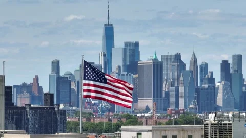 Aerial view of waving American flag in f... | Stock Video | Pond5