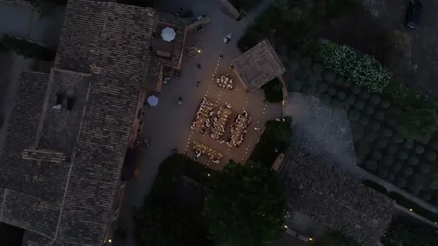 Aerial view of wedding reception dinner ... | Stock Video | Pond5