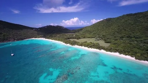 Aerial view of White Bay, Guana Island | Stock Video | Pond5
