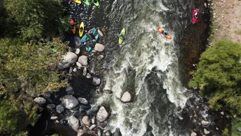 Aerial View Of Whitewater Kayakers On Sc... | Stock Video | Pond5