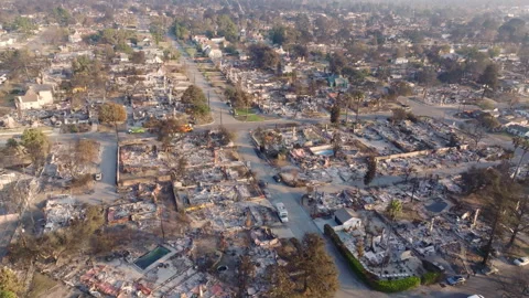Aerial view of wildfire damage in Altade... | Stock Video | Pond5