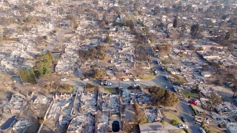 Aerial view of wildfire damage in Altade... | Stock Video | Pond5
