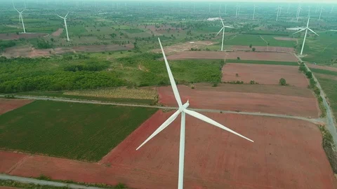 Aerial view of Wind turbines of save Ene... | Stock Video | Pond5