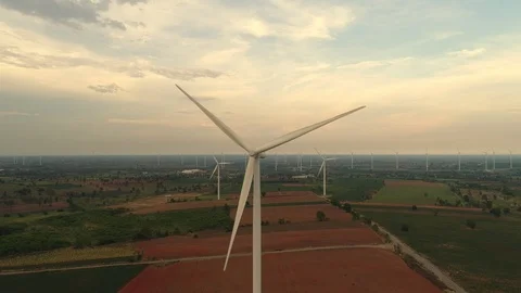 Aerial view of Wind turbines of save Ene... | Stock Video | Pond5