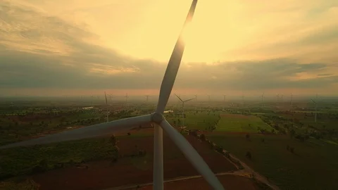 Aerial view of Wind turbines of save Ene... | Stock Video | Pond5