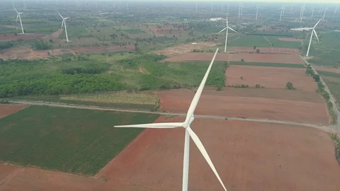 Aerial view of Wind turbines of save Ene... | Stock Video | Pond5
