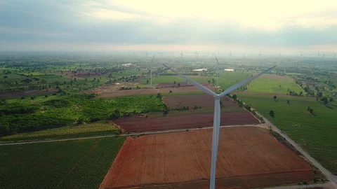 Aerial view of Wind turbines of save Ene... | Stock Video | Pond5