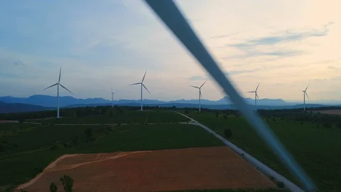 Aerial view of Wind turbines of save Ene... | Stock Video | Pond5