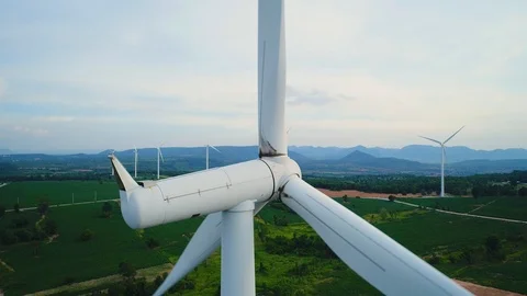 Aerial view of Wind turbines of save Ene... | Stock Video | Pond5