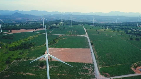 Aerial view of Wind turbines of save Ene... | Stock Video | Pond5