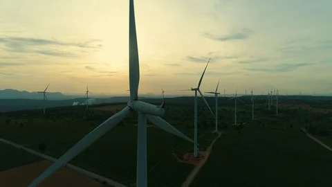 Aerial view of Wind turbines of save Ene... | Stock Video | Pond5