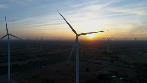 Aerial view of Wind turbines of save Ene... | Stock Video | Pond5