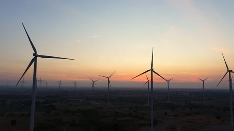 Aerial view of Wind turbines of save Ene... | Stock Video | Pond5