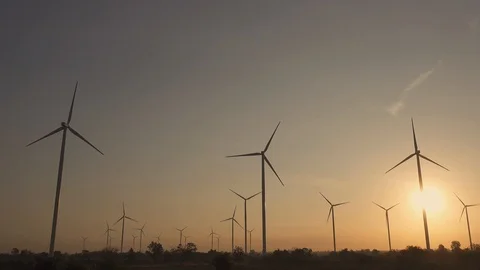 Aerial view of Wind turbines of save Ene... | Stock Video | Pond5