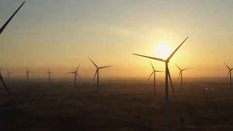 Aerial view of Wind turbines of save Ene... | Stock Video | Pond5
