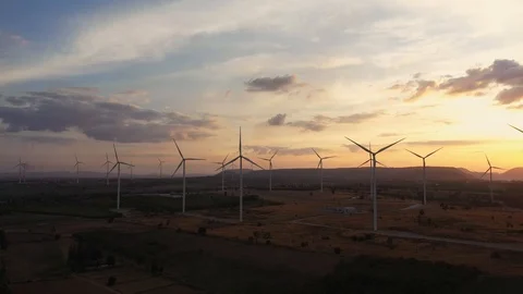 Aerial view of Wind turbines of save Ene... | Stock Video | Pond5