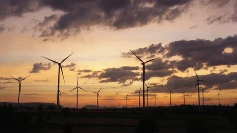 Aerial view of Wind turbines of save Ene... | Stock Video | Pond5