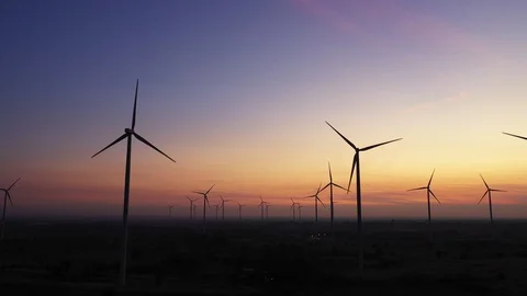 Aerial view of Wind turbines of save Ene... | Stock Video | Pond5