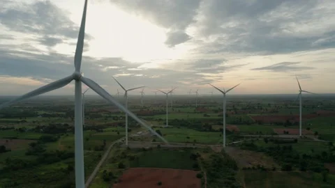 Aerial view of Wind turbines of save Ene... | Stock Video | Pond5