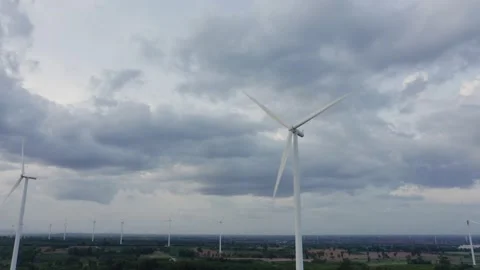 Aerial view of Wind turbines of save Ene... | Stock Video | Pond5