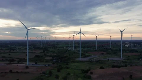 Aerial view of Wind turbines of save Ene... | Stock Video | Pond5