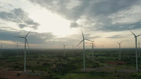 Aerial view of Wind turbines of save Ene... | Stock Video | Pond5