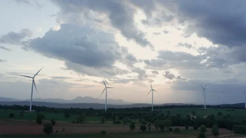 Aerial view of Wind turbines of save Ene... | Stock Video | Pond5