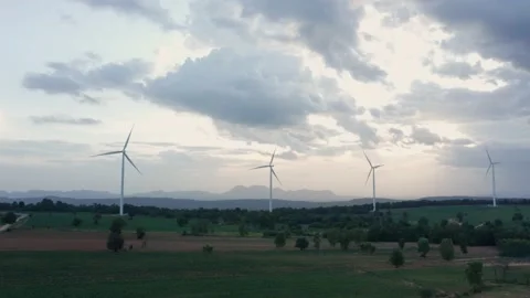 Aerial view of Wind turbines of save Ene... | Stock Video | Pond5