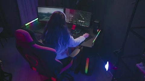 Aerial View of Woman Playing Video Game ... | Stock Video | Pond5