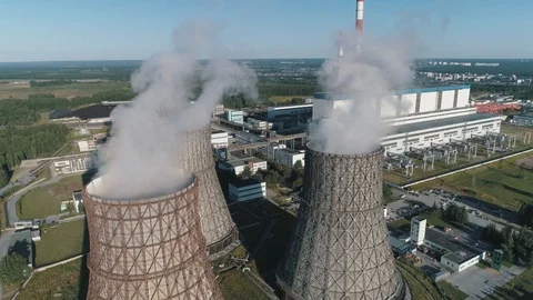 aerial view on the working Power station... | Stock Video | Pond5