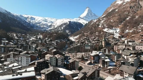Aerial view on Zermatt town and Matterho... | Stock Video | Pond5